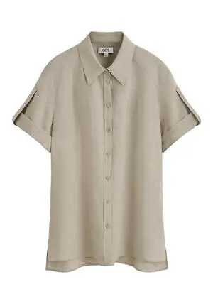 Cos Folded-sleeve Linen Shirt - Beige