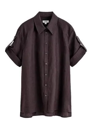 Cos Folded-sleeve Linen Shirt - Red