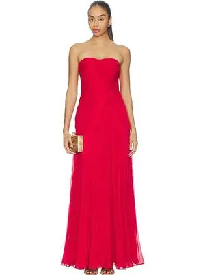 AMUR Elea Asymmetrical Pleated Gown - Red