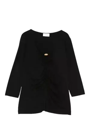 CLIPS V-neck Gathered T-shirt - Black