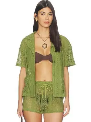 ALL THE WAYS Rosie Open Knit Button Up Top - Olive
