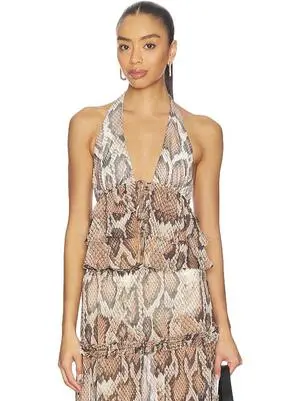 AFRM Blythe Halter Neck Tiered Top - Tan