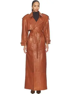 MANOKHI Mireia Leather Trench Coat - Brown
