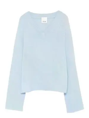 ALLUDE V-neck Long Sleeve Sweater - Blue