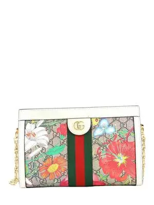 Gucci Ophidia Chain Shoulder Bag Flora GG Coated Canvas Small Brown