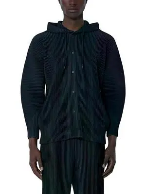 Issey Miyake Pleated Hooded Jacket - Black