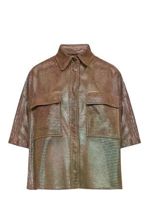 Brunello Cucinelli Metallic Net Leather Shirt - Brown
