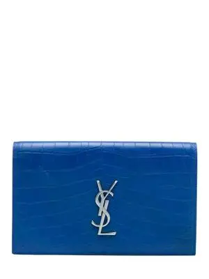 Saint Laurent 2015 Croc Embossed Monogram Kate Clutch - Blue