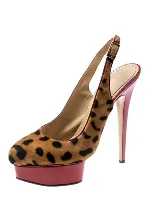 CHARLOTTE OLYMPIA Leopard Slingback Platform Sandals - Brown