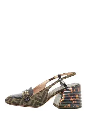 Fendi Zucca Canvas And Croc Embossed Leather Sandals - Brown