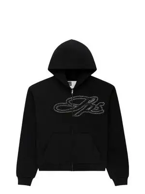 SP5DER Rhinestone-embellished Zip Hoodie - Black