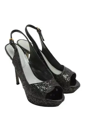 SERGIO ROSSI Sergio Rossi Open-Toe Glitter Embellished Slingback Platform High Heel Sandals