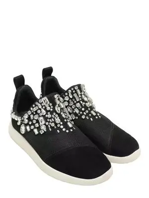 GIUSEPPE ZANOTTI Crystal-embellished Mesh & Suede Sneakers - Black