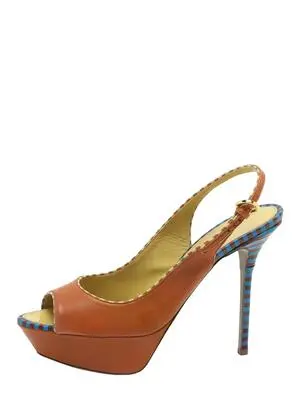 SERGIO ROSSI Platform Leather Slingback Pumps - Brown