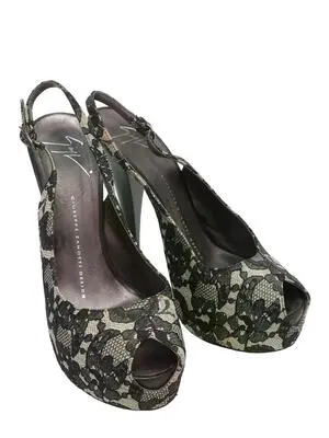 GIUSEPPE ZANOTTI Lace Slingback Peep Toe Platform High Heel Pumps - Black