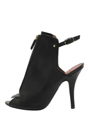 GIVENCHY Givenchy Black Leather Zipper Peep-Toe Stiletto Sandals