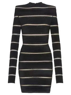 Balmain Glitter Striped Bodycon Dress - Black