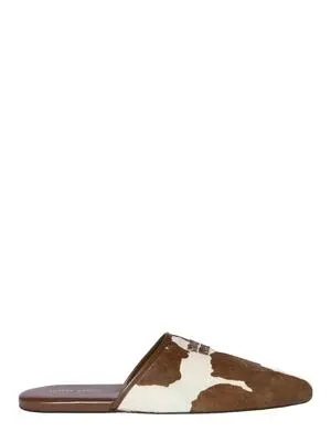 Miu Miu Animal-print Calf Leather Logo Lettering Mules - Brown
