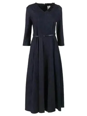 Max Mara Abito Vela Beaded V-neck Dress - Blue