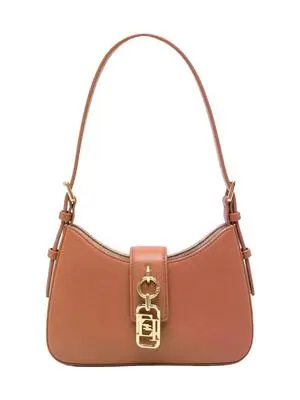 Elisabetta Franchi Small Shoulder Bag With Logo Charm - Brown