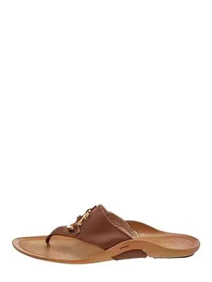FERRAGAMO Gancini Plaque Leather Sandals - Brown
