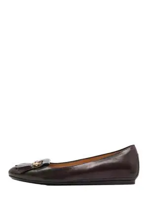 TOD'S Burgundy Leather Fringed Ballet Flats - Brown