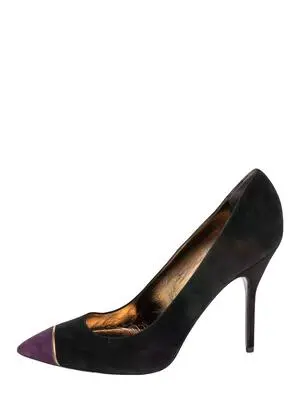 Saint Laurent Suede Pointed Toe Stiletto Heel Pumps - Black