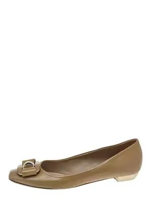 Dior Patent Leather Bow Ballet Flats - Brown