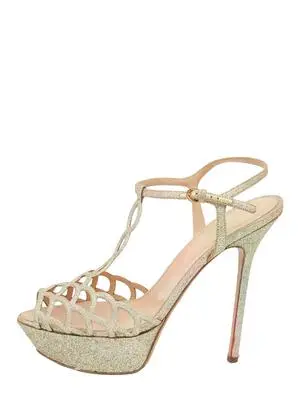 SERGIO ROSSI Glitter Embellished Platform Stiletto Sandals - Gold