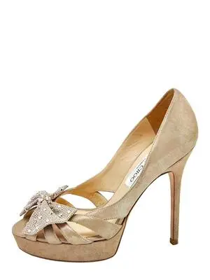 JIMMY CHOO 125mm Crystal-embellished Peep-toe Pumps - Neutrals