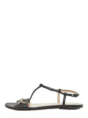 Gucci Leather Flat Sandals With Horsebit Detail - Black