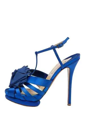 NICHOLAS KIRKWOOD Satin Rose Embellished Platform Sandals - Blue