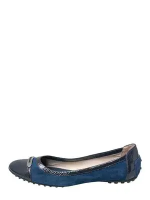 TOD'S Suede Ballet Flats With Patent Cap Toe - Blue