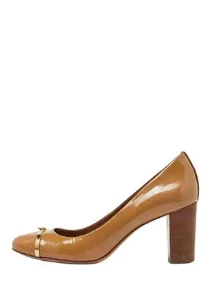 Tory Burch Patent Leather Block Heel Pumps - Neutrals