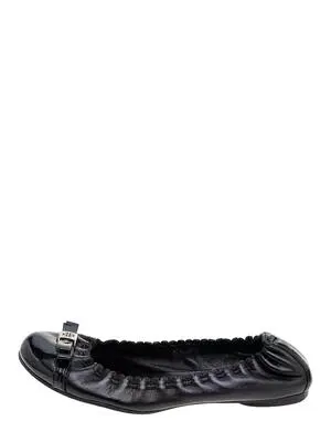 Tory Burch Leather Ballet Flats With Silver Tone Hardware - Black