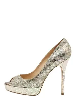 JIMMY CHOO Metallic Peep Toe Platform Stiletto Pumps - Silver