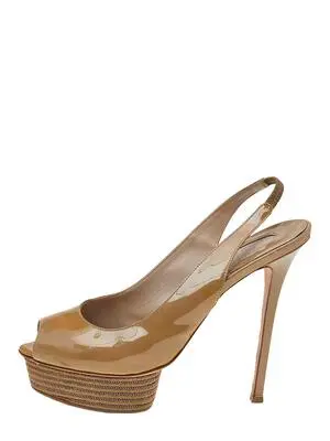LE SILLA Patent Leather Peep-toe Slingback Sandals - Neutrals