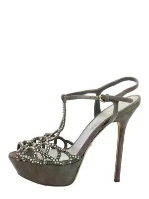SERGIO ROSSI Embellished Stiletto Platform Sandals - Grey
