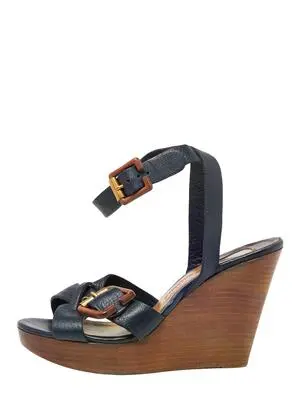 Chloé 110mm Leather Buckled Wedge Sandals - Blue