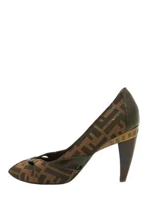Fendi Zucca Pattern Peep-toe Pumps - Brown