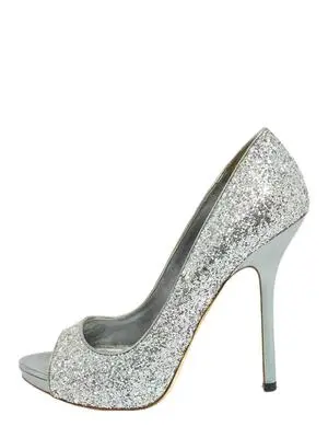 Miu Miu Metallic Glitter High Stiletto Heel Pumps - Silver