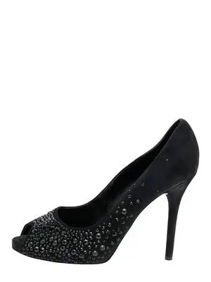 Dolce & Gabbana Embellished Suede Peep Toe Pumps - Black