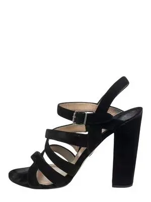 PAUL ANDREW Suede Buckle Block-heel Sandals - Black