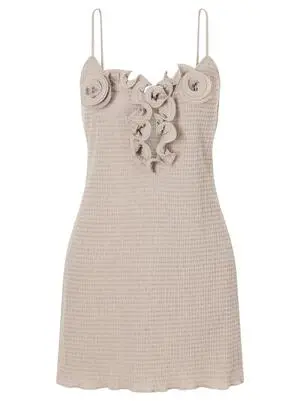 Magda Butrym Floral-Appliquéd Crepe Mini Dress Brown