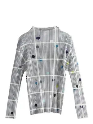 Issey Miyake Pleated Checked Top - Grey