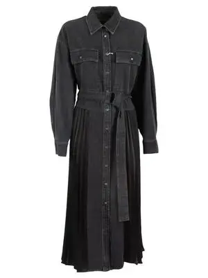Max Mara Belted Pleated Shirt Dress - Black