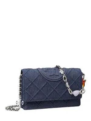 Tory Burch Fleming Denim Charm Chain Crossbody Blue