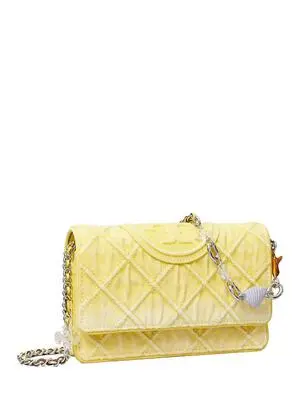 Tory Burch Fleming Denim Charm Chain Crossbody Yellow