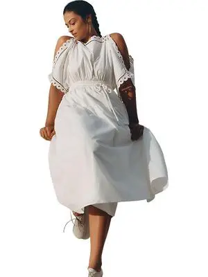 MARE MARE Cold-shoulder Eyelet Midi Dress - White