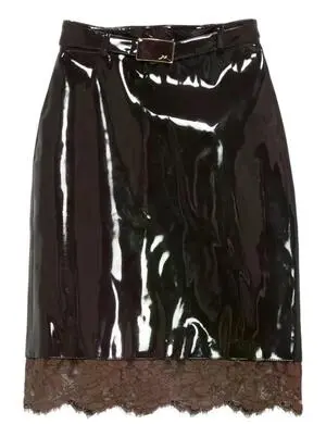 ROWEN ROSE Belted Lace-trim Midi Skirt - Brown